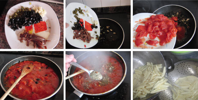 Capunti a la puttanesca, receta italiana sencilla