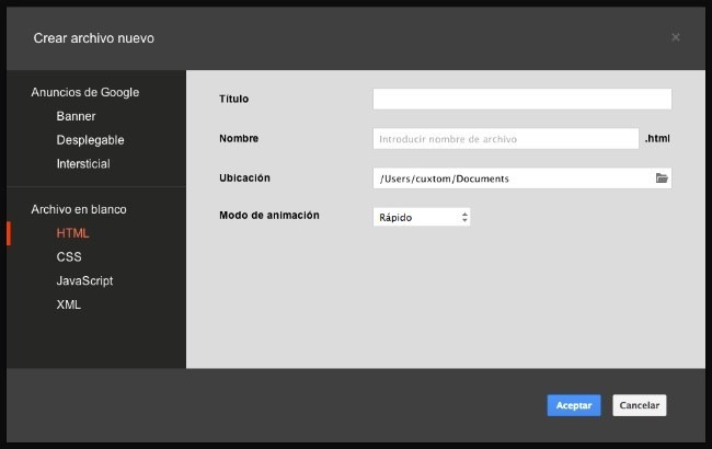 Google Web Designer, animaciones HTML5