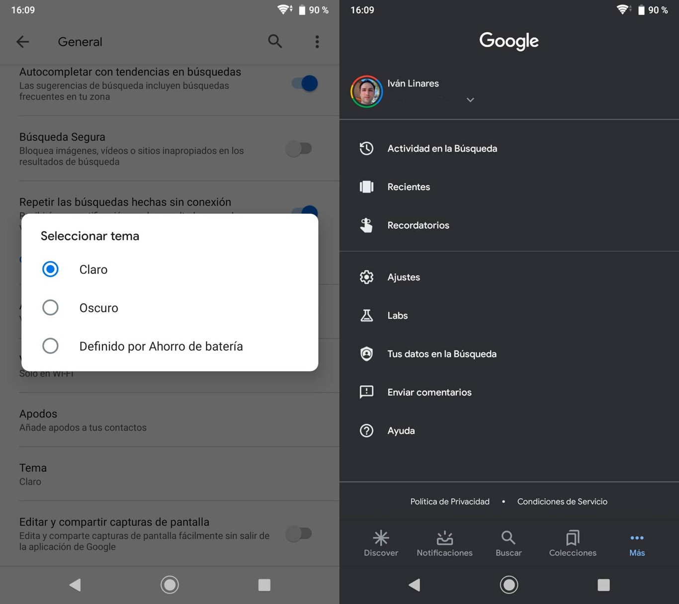 Cómo activar el modo oscuro en la aplicación de Google para Android