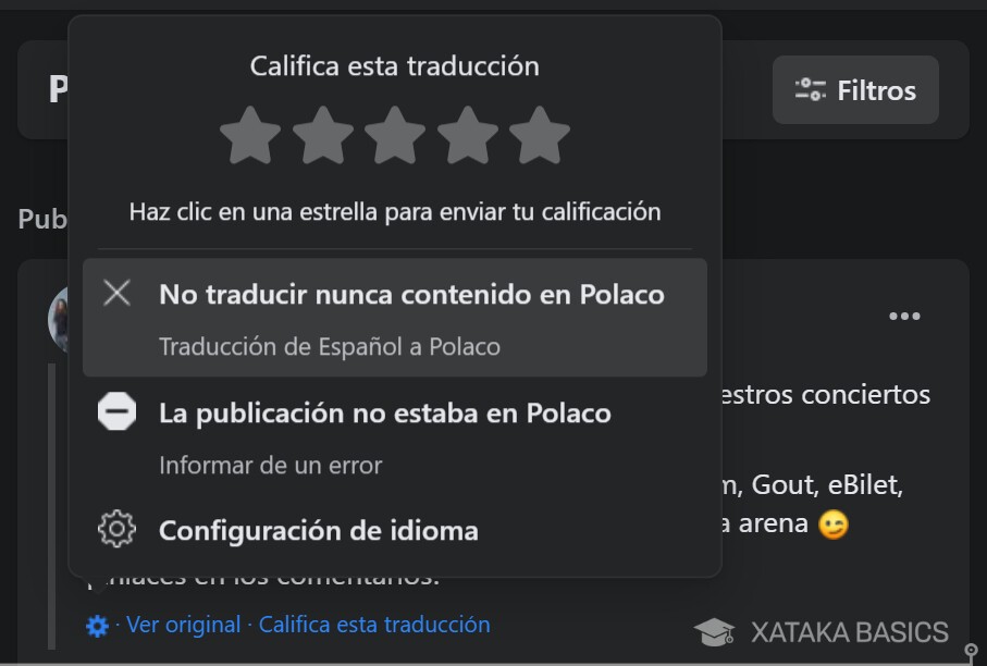 Cómo desactivar las traducciones automáticas de Facebook