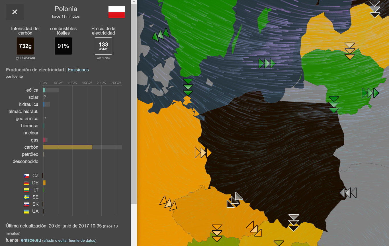 Este cautivador mapa muestra en tiempo real cuánto CO2 está emitiendo cada país en cada momento