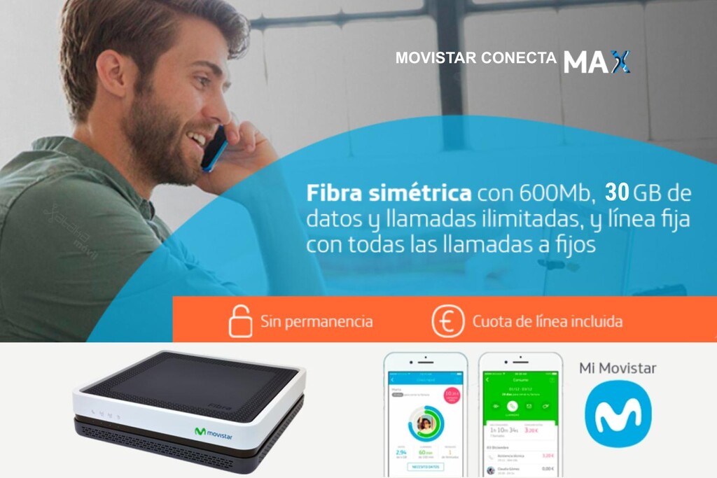 Movistar aumenta 5 GB gratis su combinado de fibra y móvil Conecta Max