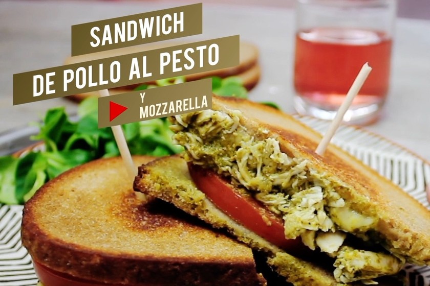 Sándwich de pollo al pesto con mozzarella. Receta en video