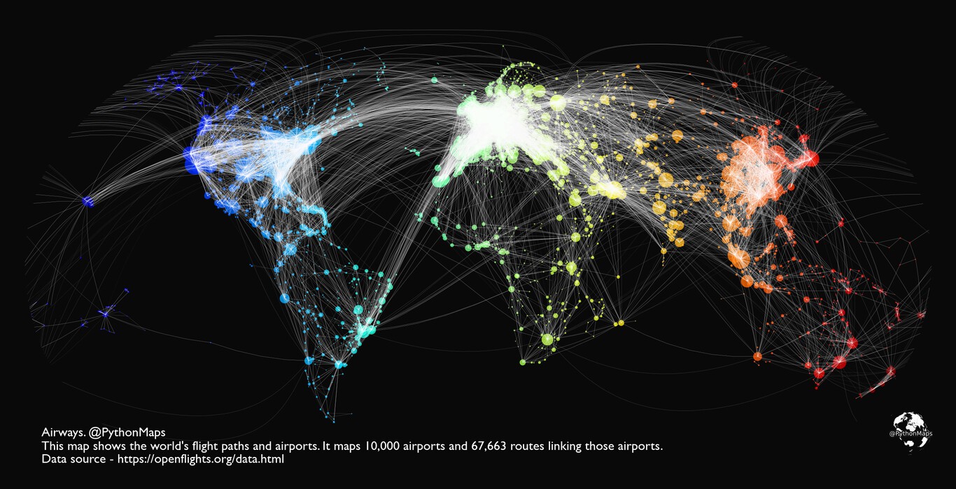 Las 67.663 rutas aéreas del mundo, recogidas en un impresionante mapa