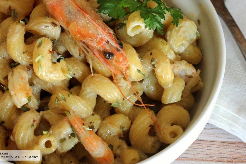 Amorelli con langostinos y su crema. Receta sencilla de pasta