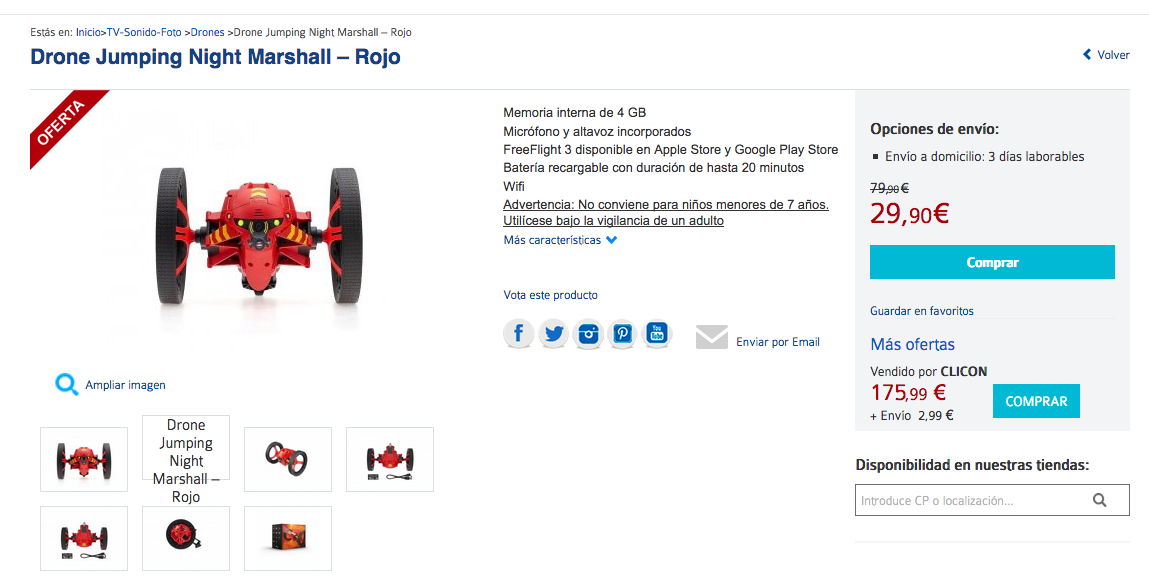 Minidron Parrot Jumping Night Marshall por sólo 29,90 euros