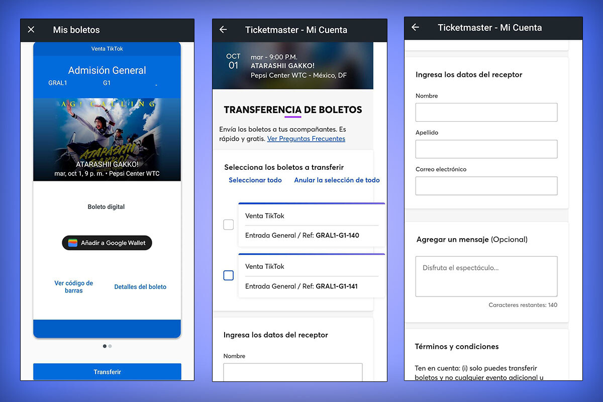 Cómo transferir boletos de Ticketmaster a otro usuario en México, guía paso a paso