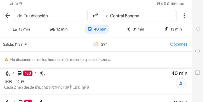 Google Maps muestra el tiempo de la zona que estás mirando en su última ...
