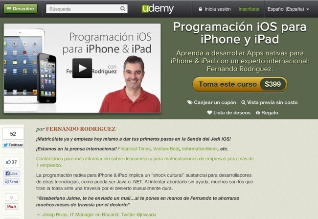 Programación iOS para iPhone y iPad, curso Online de Fernando Rodríguez