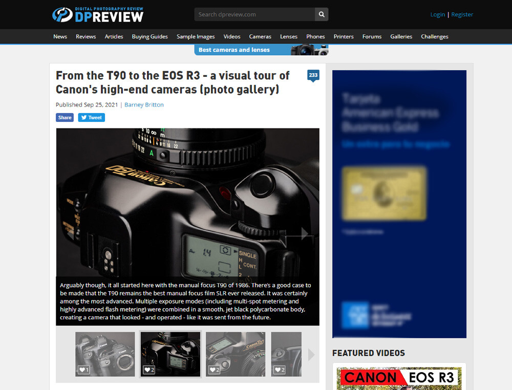 De la Canon T90 a la EOS R3: un recorrido visual por las cámaras de Canon desde la década de los 80