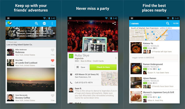 Foursquare para Android estrena nueva interfaz