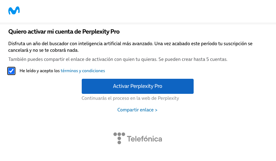 De todas las cosas que me ofrece Telefónica, Perplexity es la que me ha ...