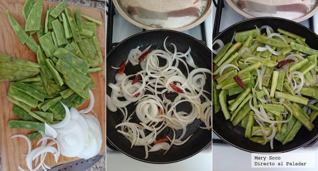 Nopales encebollados. Receta