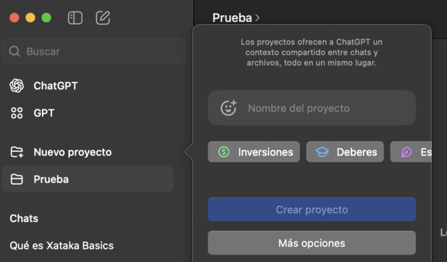 Proyectos en ChatGPT: qué son, qué puedes hacer en ellos y para qué sirven