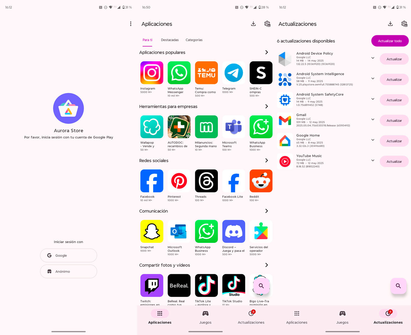 Es como Google Play pero sin los problemas de Google Play. Aurora Store hasta te deja simular ...