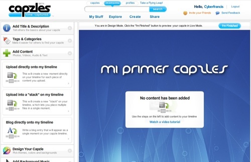 Capzles: imágenes, vídeos, audios y blogs mostrados al estilo dock online