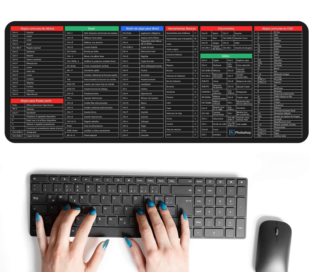 Mousepad de 80 cm con atajos para Windows, Office y Adobe por solo 119 ...