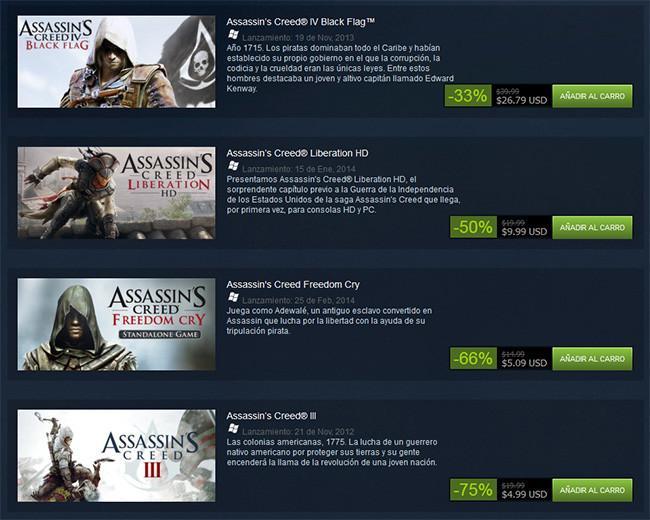 La saga de Assassin's Creed esta de oferta en Steam