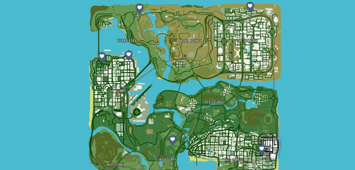 Mapa interactivo de GTA San Andreas, ubicación de todos los coches ...