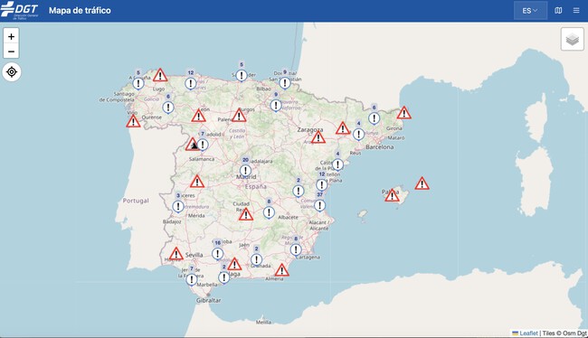Este es el mapa de la DGT para visualizar dónde hay balizas V-16 ...