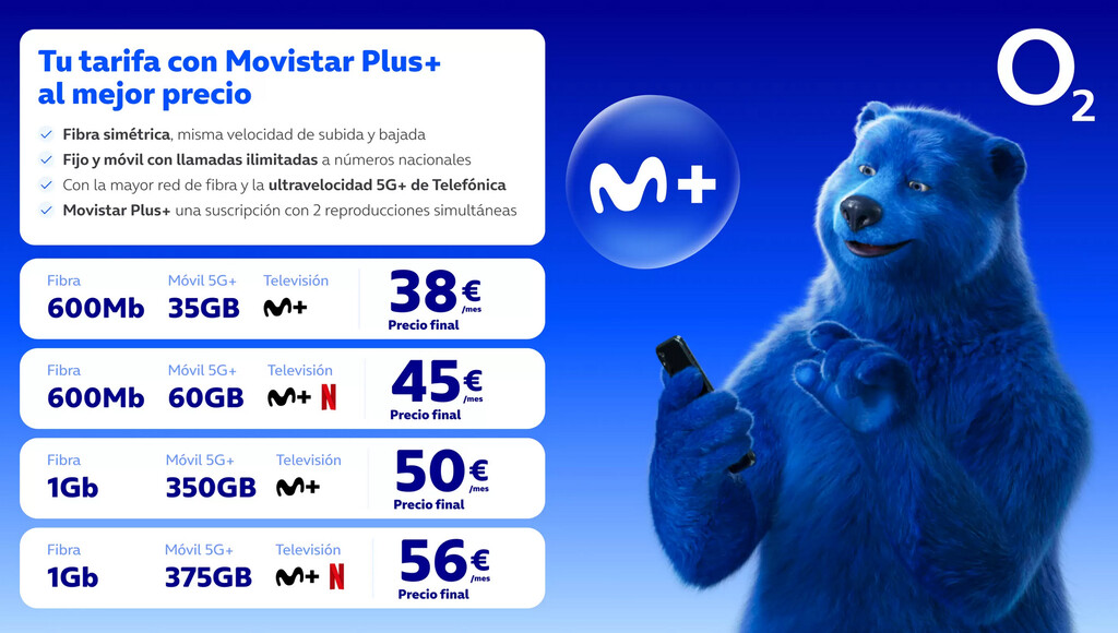 Todas las tarifas actuales de O2 con Movistar Plus+ y fútbol incluido