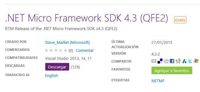 Se actualiza .NET Micro Framework SDK a la versión 4.3.2