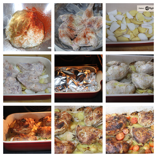 Receta de pollo asado al estilo turco, cocinado con su guarnición sin ...