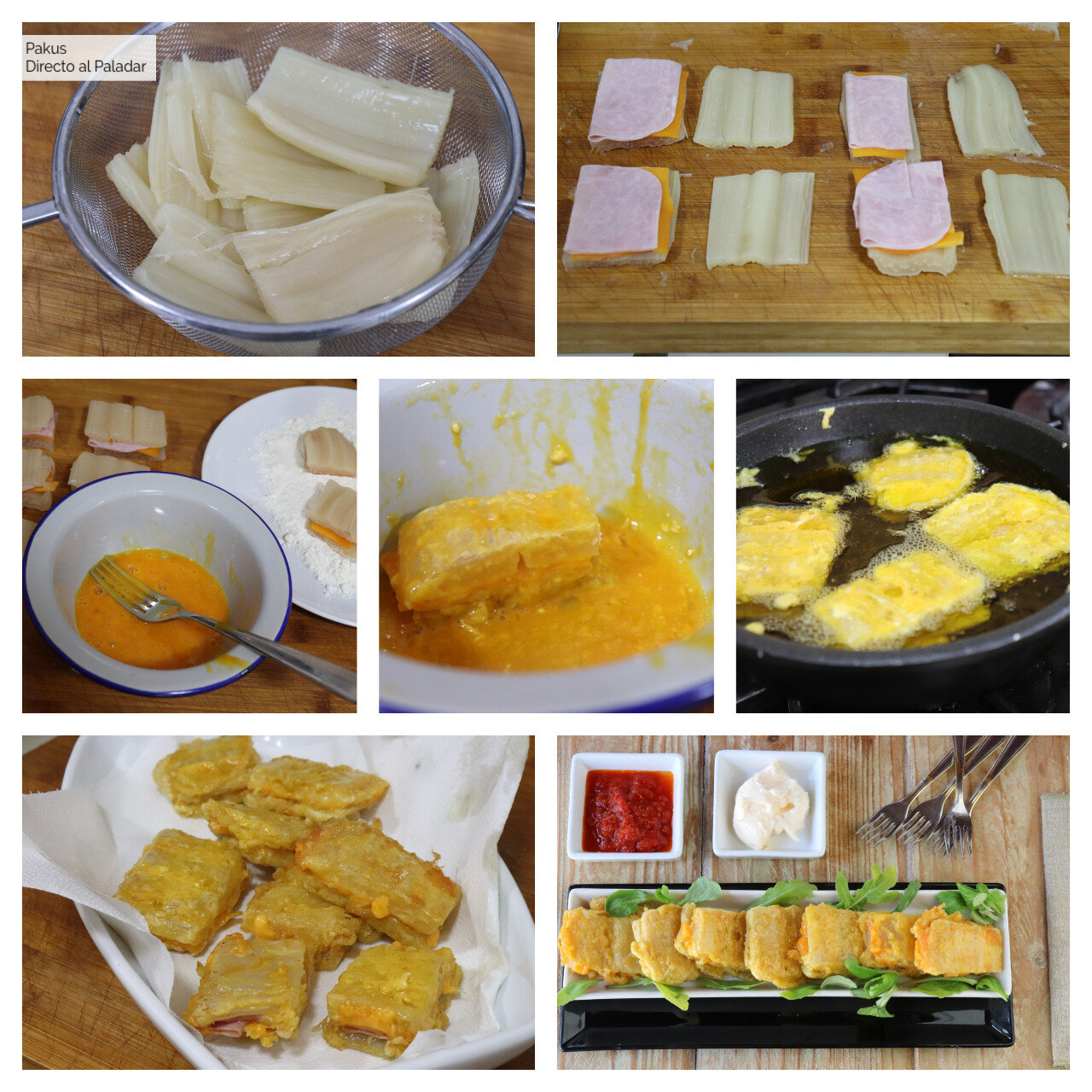 Pencas de acelgas rellenas de jamón y queso