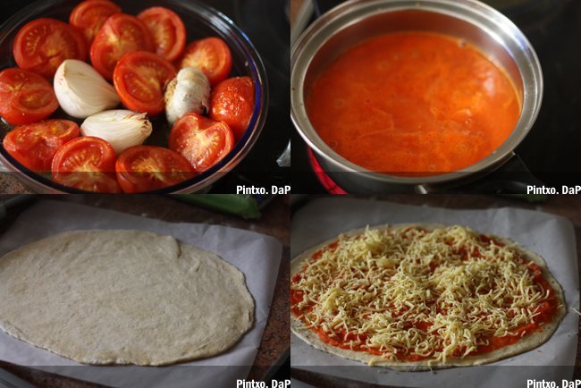 Pizza con salsa de tomates asados. Receta
