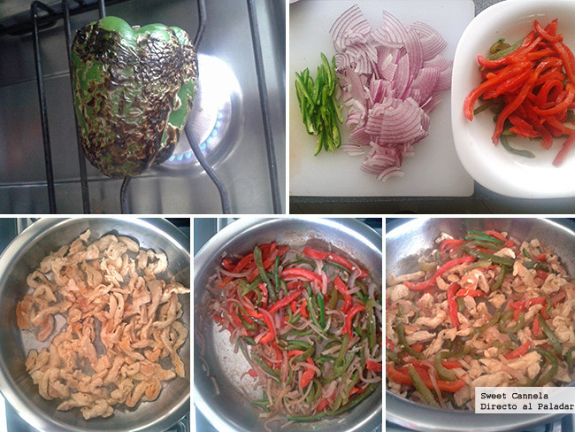Fajitas de pollo con pimientos. Receta