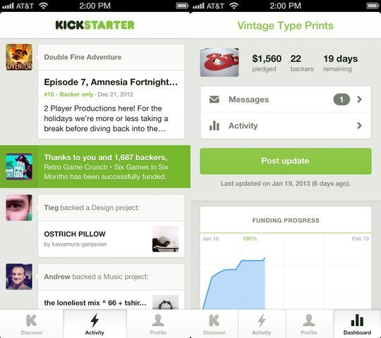 Kickstarter llega a iOS