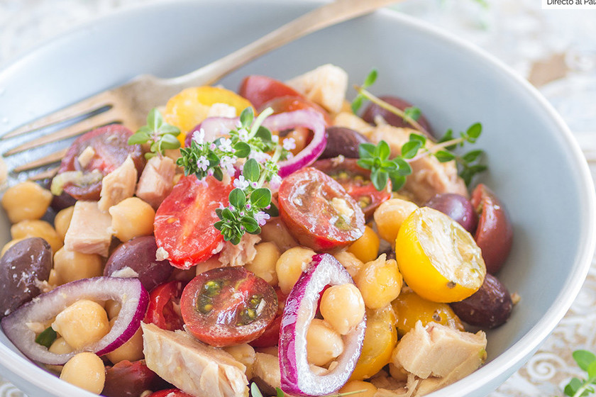 Ensalada de garbanzos con tomate y atún: receta fácil, rápida ...