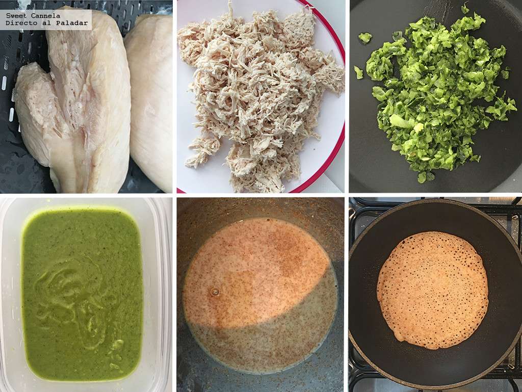 Crepas integrales de pollo con salsa de aguacate y chile poblano