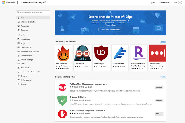 Ya puedes probar la Tienda de Extensiones de Edge y su nueva interfaz ...