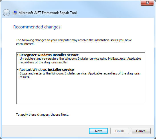 Microsoft .NET Framework Repair Tool 1.0 descripción de la aplicación