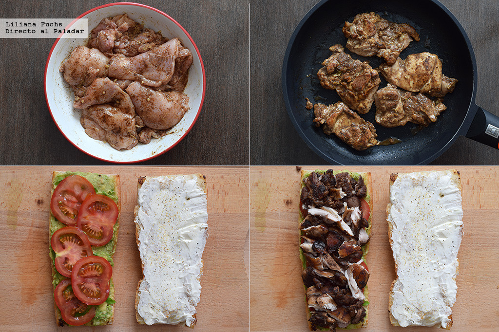 Bocadillo de pollo especiado y aguacate. Receta de cocina fácil ...