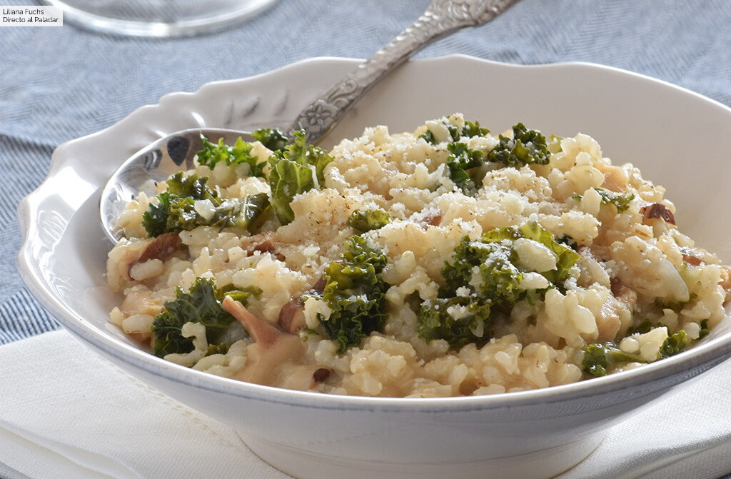 Risotto integral de kale y setas. Receta de cocina fácil, sencilla y ...