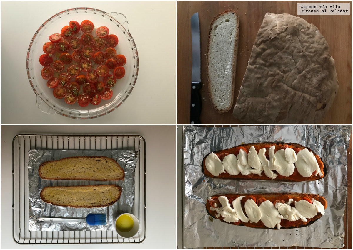 Llesca de tomate, mozarella y rúcula. Receta de cocina fácil, sencilla ...