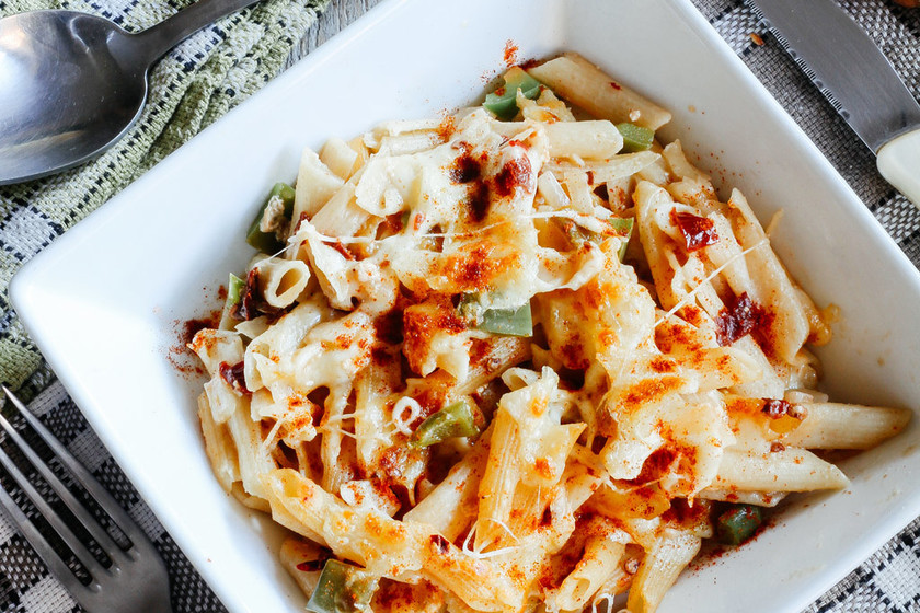 Pasta gratinada con verduras al chipotle. Receta de pasta picosa y ...