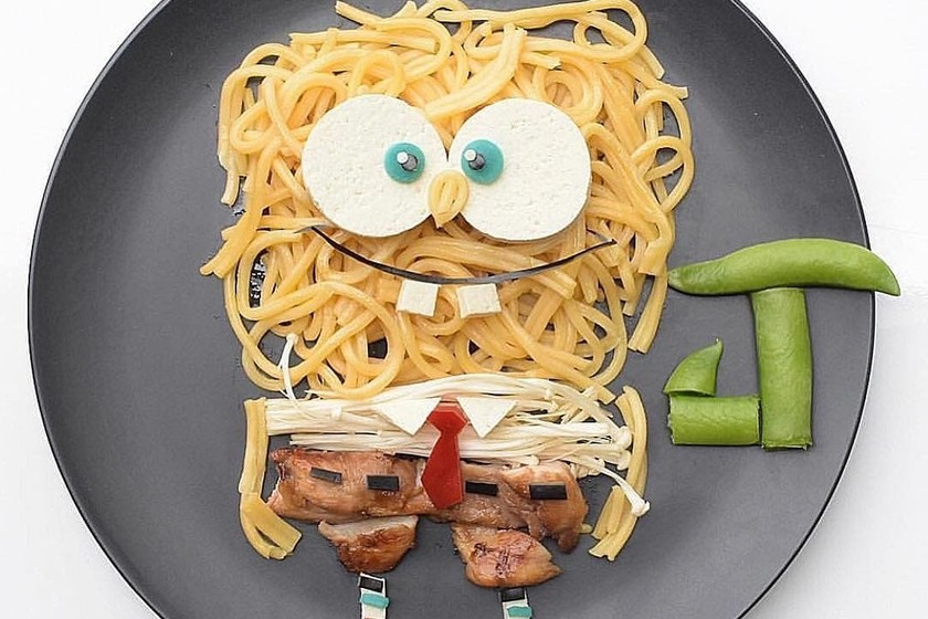 Obras de arte con comida mamá hace comida saludable para sus hijos