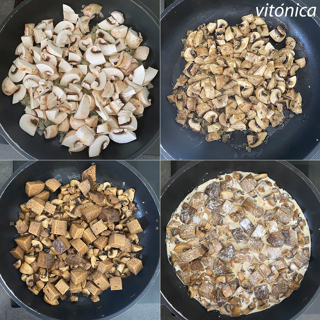 Seitán en salsa cremosa de champiñones o setas: receta saludable rica ...