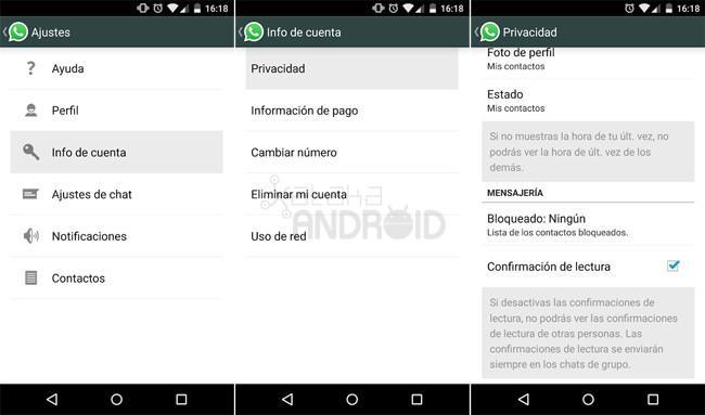 Cómo desactivar el doble check azul de WhatsApp para Android