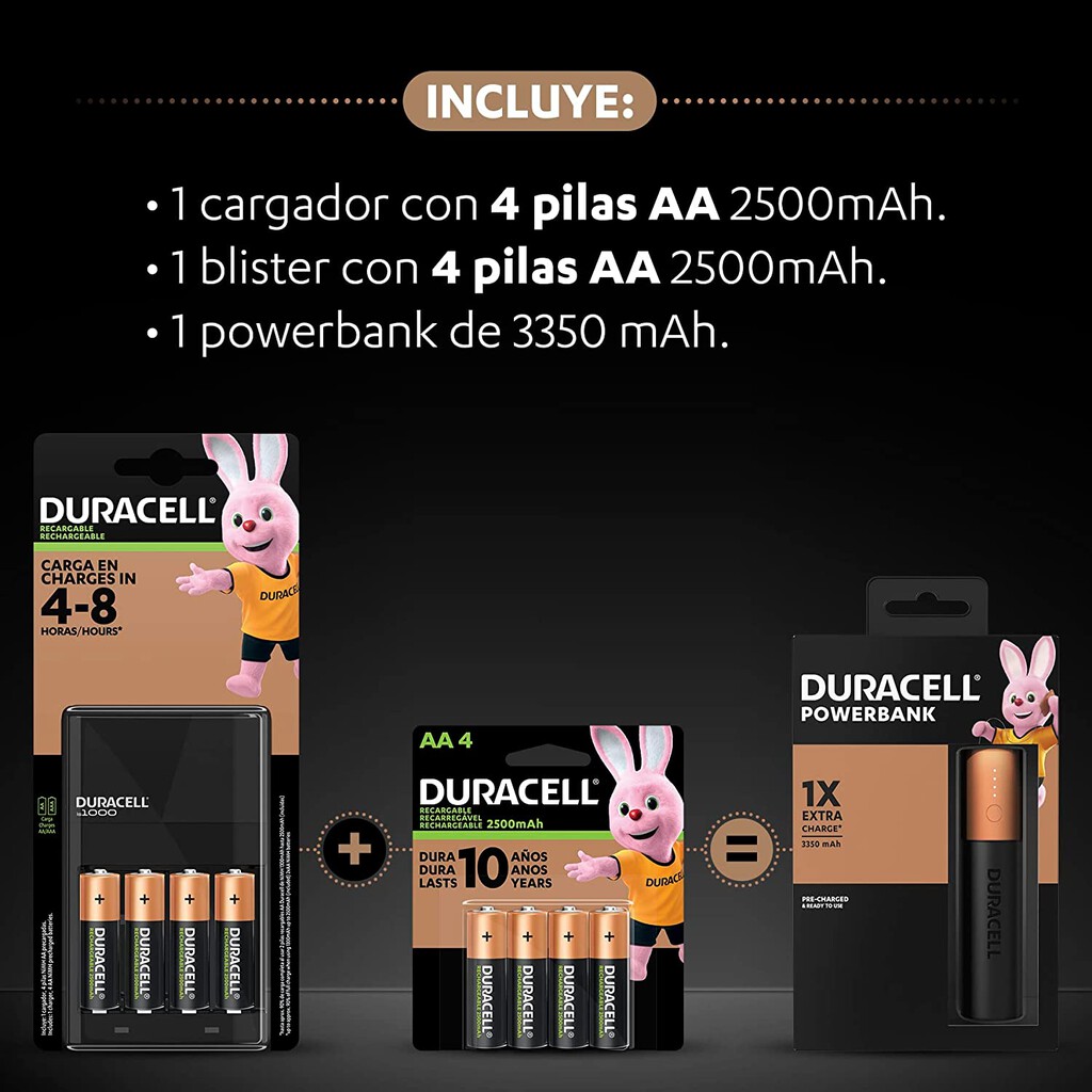 Paquete Duracell con pilas, cargador y powerbank en descuento con ...