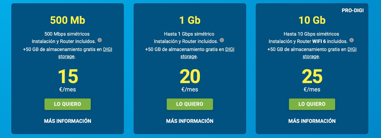 Tengo la fibra Pro-Digi de 10 Gbps y quiero cambiar a una tarifa ...