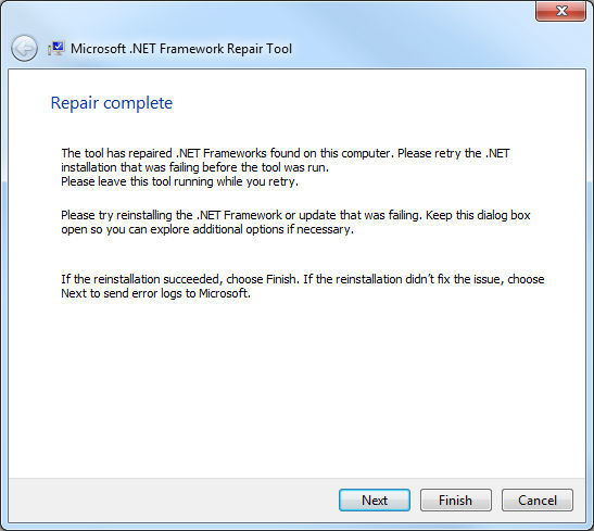 Microsoft .NET Framework Repair Tool 1.0 descripción de la aplicación