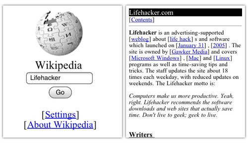 Wikipedia en versión móvil