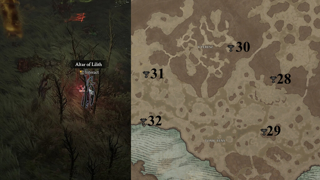 Diablo 4 - Ubicación de TODOS los altares de Lilith en Hawezar - Diablo ...