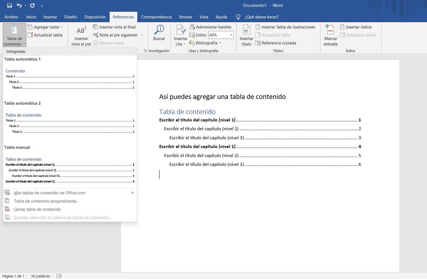 Cómo agregar una tabla de contenido y un número de página en Microsoft ...