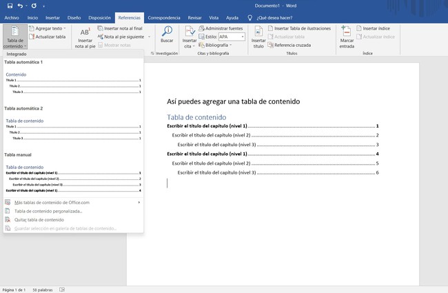 Cómo agregar una tabla de contenido y un número de página en Microsoft Office Word