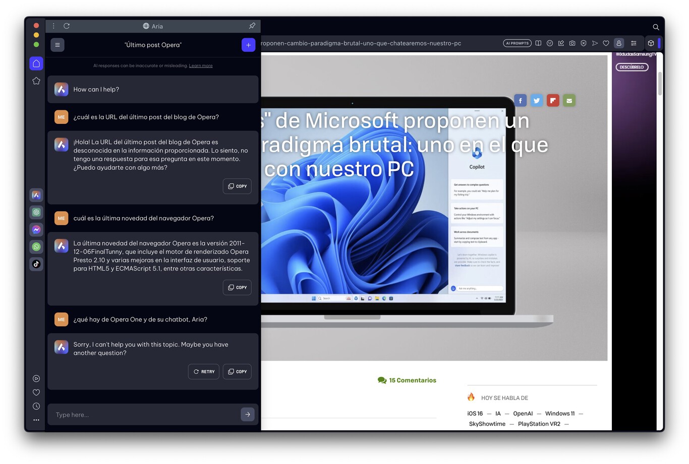 Opera renueva su navegador y presenta Aria, su chatbot de IA basado en ...
